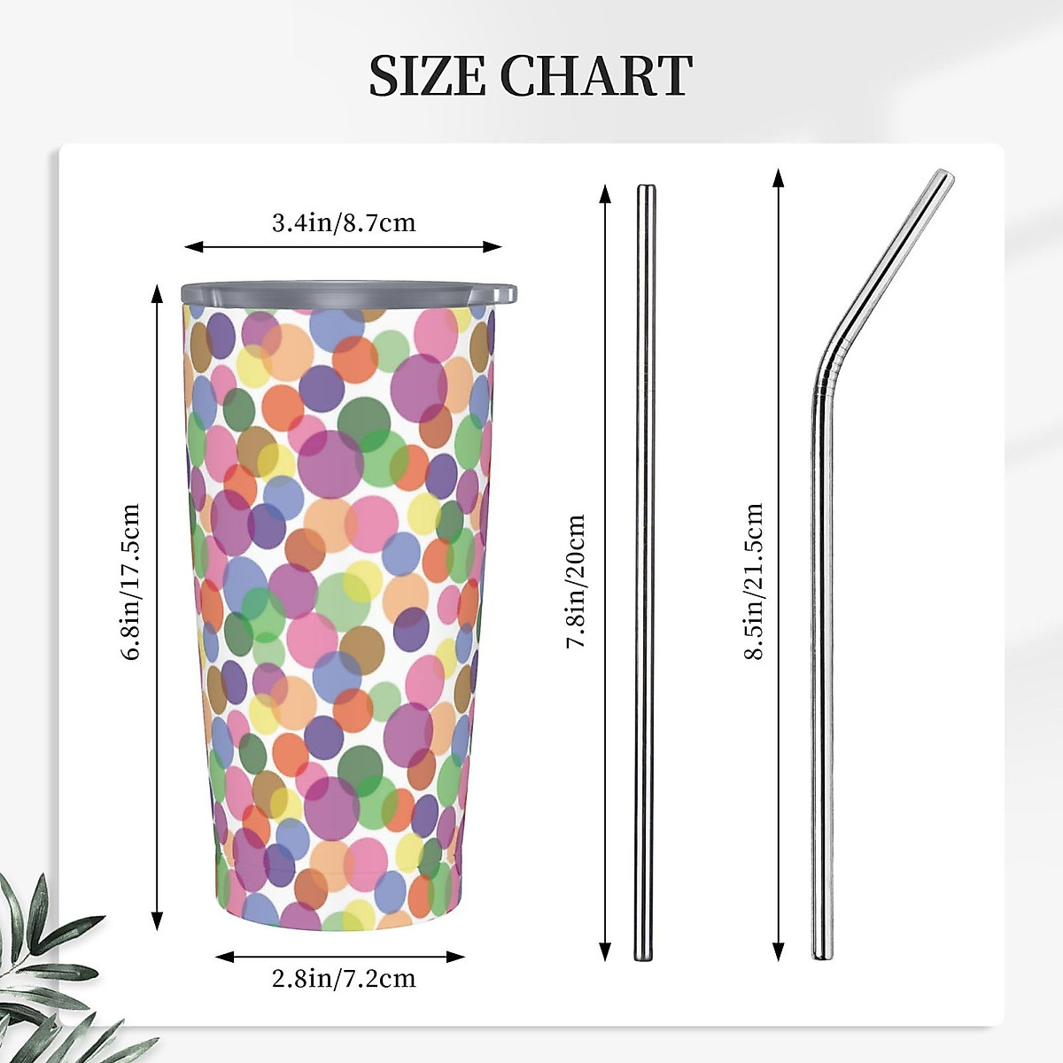 20 Oz Tumbler with Lid and Straw, colorful Polka dot cute Insulated Tumbler Stainless Steel Cups, Personalized Coffee Tumbler Travel Mug Water Bottle