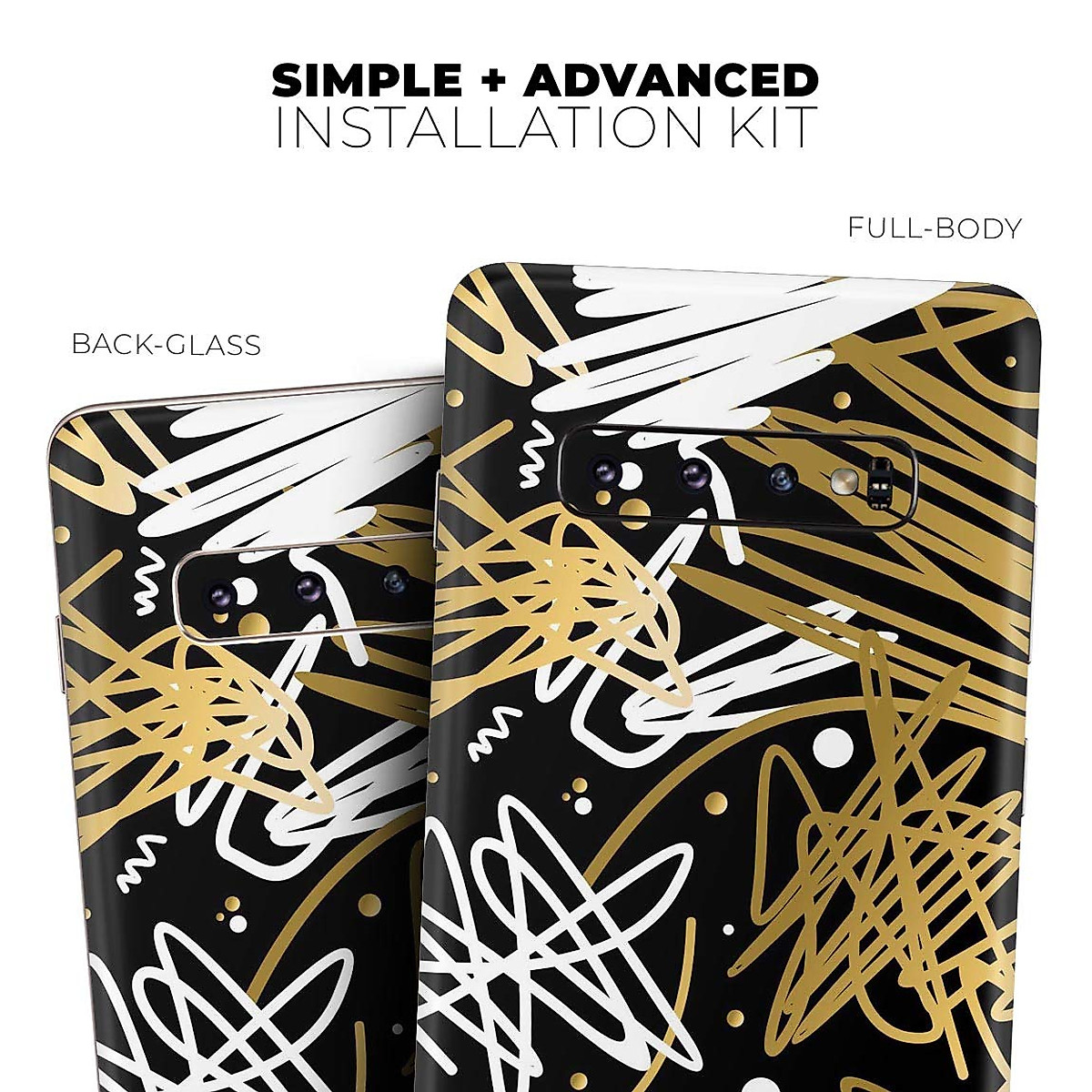 DesignSkinz Gold and Black Squiggly Protective Vinyl Decal Wrap Skin Cover Compatible with The Samsung Galaxy S20 (Screen Trim & Back Glass Skin)