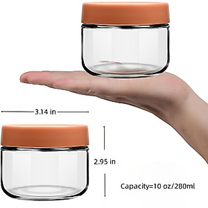 2 Pack 10 OZ Glass Food Jars with Screw Lids,Overnight Oats Container,Airtight Small Food Storage Container Leakproof Glass Container for Food Portion,Dipping Sauce,Snack(clear Finnish Red)