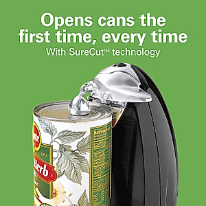 Hamilton Beach Electric Automatic Can Opener with Auto Shutoff, Knife Sharpener, Cord Storage, and SureCut Patented Technology, Extra Tall, Black