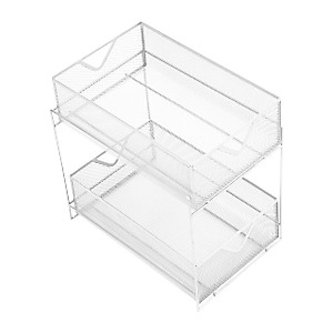 Mind Reader Sliding Metal Baskets, Cabinet Storage Organizer, Home, Office, Kitchen, Bathroom, One Size, White 2 Tier Mesh