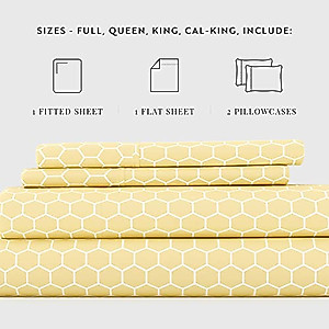 ienjoy Home 4 Piece Honeycomb Patterned Home Collection Premium Ultra Soft Bed Sheet Set, Queen, Yellow