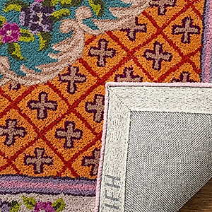 SAFAVIEH Bellagio Collection Area Rug - 8' x 10', Blue & Pink, Handmade Medallion Wool, Ideal for High Traffic Areas in Living Room, Bedroom (BLG535M)