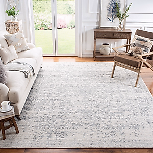 SAFAVIEH Madison Collection Area Rug - 9' x 12', Silver & Ivory, Snowflake Medallion Distressed Design, Non-Shedding & Easy Care, Ideal for High Traffic Areas in Living Room, Bedroom (MAD603G)