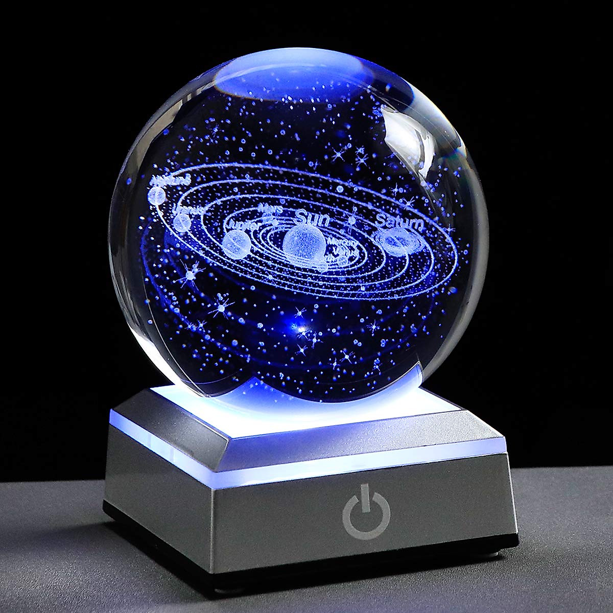 3d Solar System Model Crystal Ball 80mm 3.15inch - Outer Space Astronomy Gifts Room Decor Crystal Sphere Unique Gifts For Men Him Best Birthday Dad Physics Science Teacher Night Light Planet Lamp