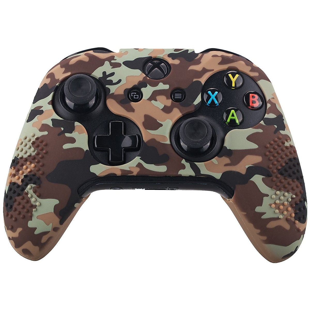 9CDeer Studded Protective Customize Transfer Printing Silicone Cover Skin Sleeve Case + 8 Thumb Grips Analog Caps for Xbox One/S/X Controller Brown Camouflage Compatible with Official Stereo Headset