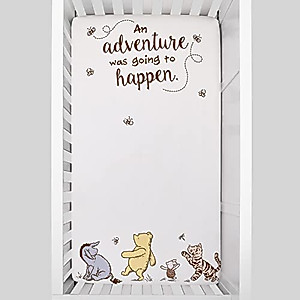 Disney Classic Pooh Hunny Fun with Piglet, Eeyore and Tigger White 100% Cotton Photo Op Nursery Fitted Crib Sheet