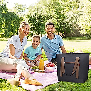 LHZK Jumbo Insulated Cooler Bag with Thermal Foam Insulation, Premium Quality Cooler Tote Bag with Zipper, Insulated Hot Cold Bag for Food Transport, Picnic, Travel, Beach (X-Large-50L, Black)