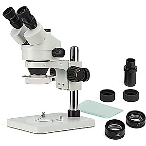 SWIFT Professional Trinocular Stereo Zoom Microscope,WF10X Eyepieces,3.5X-90X,0.7X-4.5X Zoom Objective,56-Bulb LED Ring Light, 0.5X 2.0X Barlow Lenses,Large Pillar-Style Table Stand