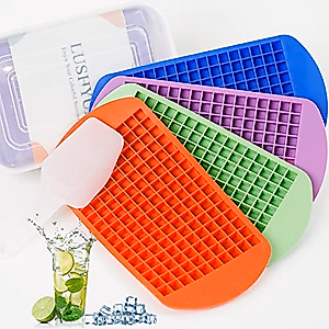 Mini Ice Cube Trays Silicone With Bin for Freezer, 4 Pack 640 Chewy Small Ice 6PCS Set, Tiny Crushed Ice Maker Molds for Chilling Coffee Juice Cocktail Whisky Boba, With Storage Box & Ice Scoop