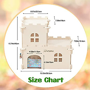 OYSMY 2-Storey Castle Chinchilla Hideout, Wooden Chinchilla House with Windows Doors, Guinea Pig Hide, Hamster Hut, Small Animal Habitat for Guinea Pig, Hamster, Chinchilla, Squirrel, Gerbil