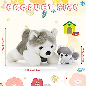 HyDren Christmas Husky Stuffed Animals with 4 Baby Huskies Cute Dog Plush Set Kawaii Husky Soft Pillow Dolls for Girls Birthday Wedding Anniversary Presents Home Sofa Decor, 11 Inch, 4 Inch