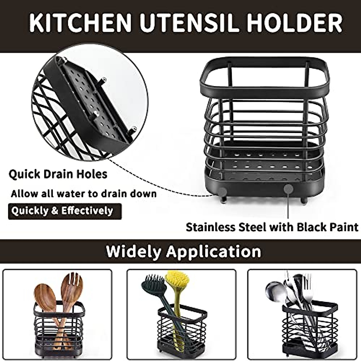 YVMVDV Kitchen Sink Caddy Sponge Holder for Sink, 304 Stainless Steel Sink Caddy Organizer with Drain Pan,Kitchen Organizer Soap Brush Dispenser with Brush Dishrag Holder Rack (Black)