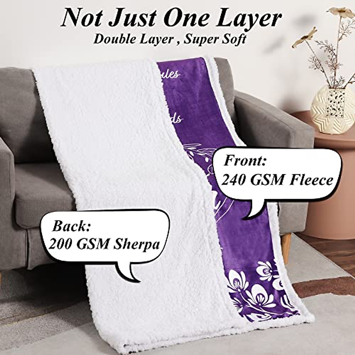 mami home Best Nana Ever Blanket Gift - Wonderful Blankets for Granny with Thick Double Layered Fleece and Sherpa Blanket Fabric | Wholesome I Love You Nana Gifts from Grandchildren Purple 50x60