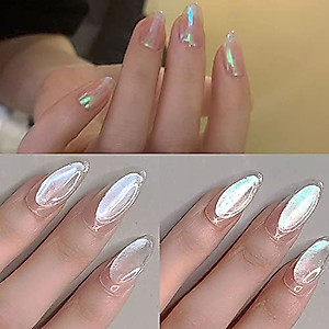 4 Boxes White Aurora Nail Powder, Holographic Pearlescent Glitters