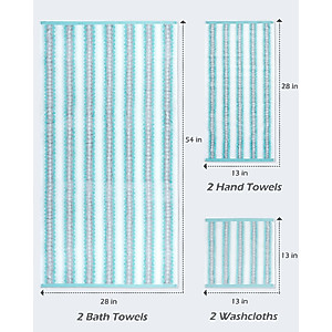 Jacquotha 6 Pack Cute Bath Towel Set Aqua Striped Pattern - Extra Soft, Lightweight, Quick Drying Towels for Bathroom Gym Spa Pool, Decrative Towels for Gifts