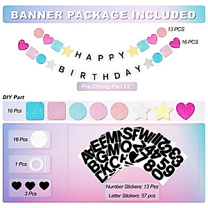 Fttoyoly Pre-Strung Friendship Bracelet Happy Birthday Banner 6.6 ft Glitter Taylor Birthday Banner Decorations, DIY Unique Name, Date Birthday Banner