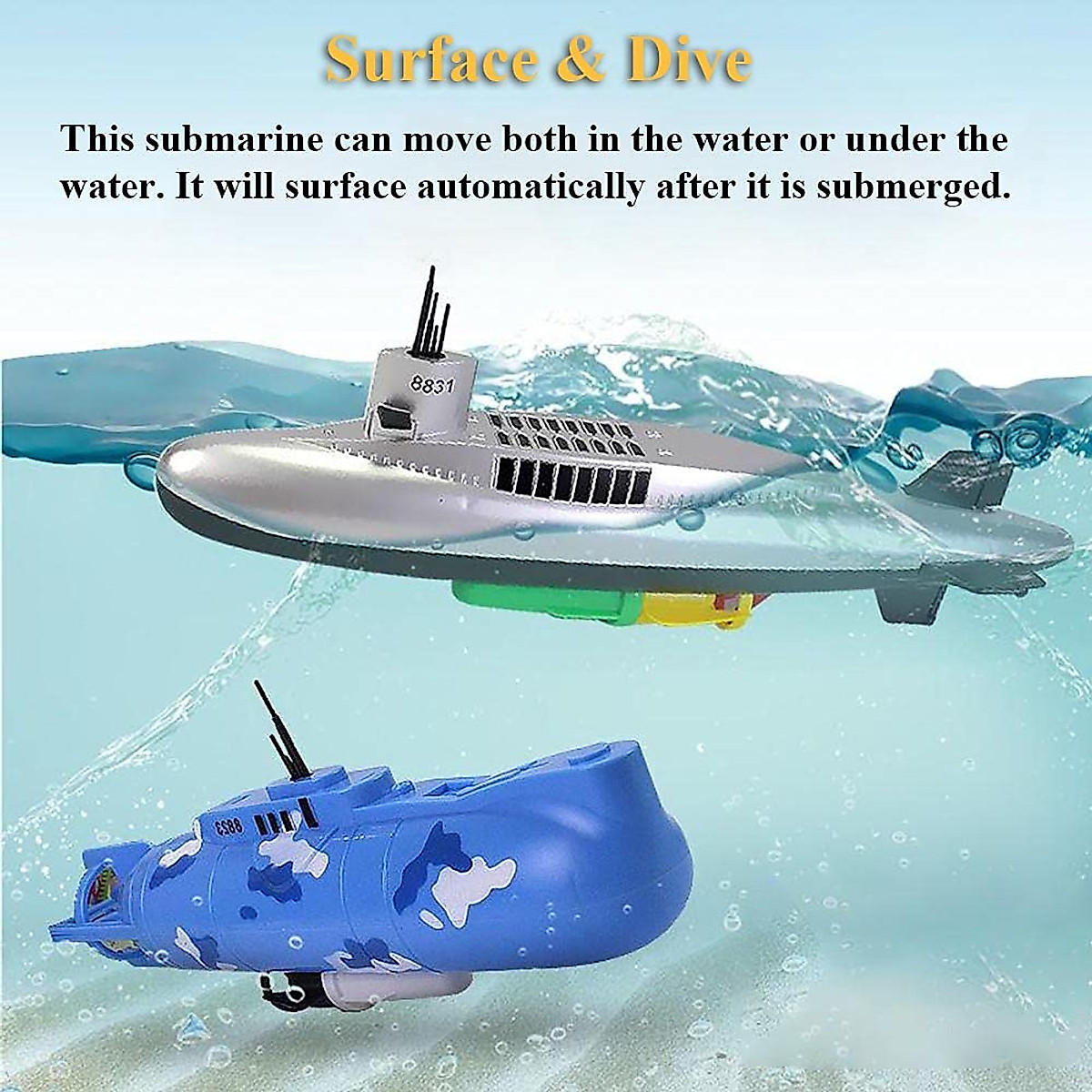NEXTAKE Electric Submarine Toy Funny Pigboat Bath Toy Military Submarine Model Toy SUB Water Toy Bathtub Submarine Floating Toy for Kids (8823)
