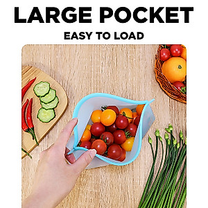 Reusable Slide-lock Bags Silicone Dishwasher Safe, 4 Pack BPA FREE Platinum Silicone Reusable Freezer Bags, Reusable Sandwich Kids Snack Bags, Leak Proof Reusable Food Storage Bags for Lunch or Snacks