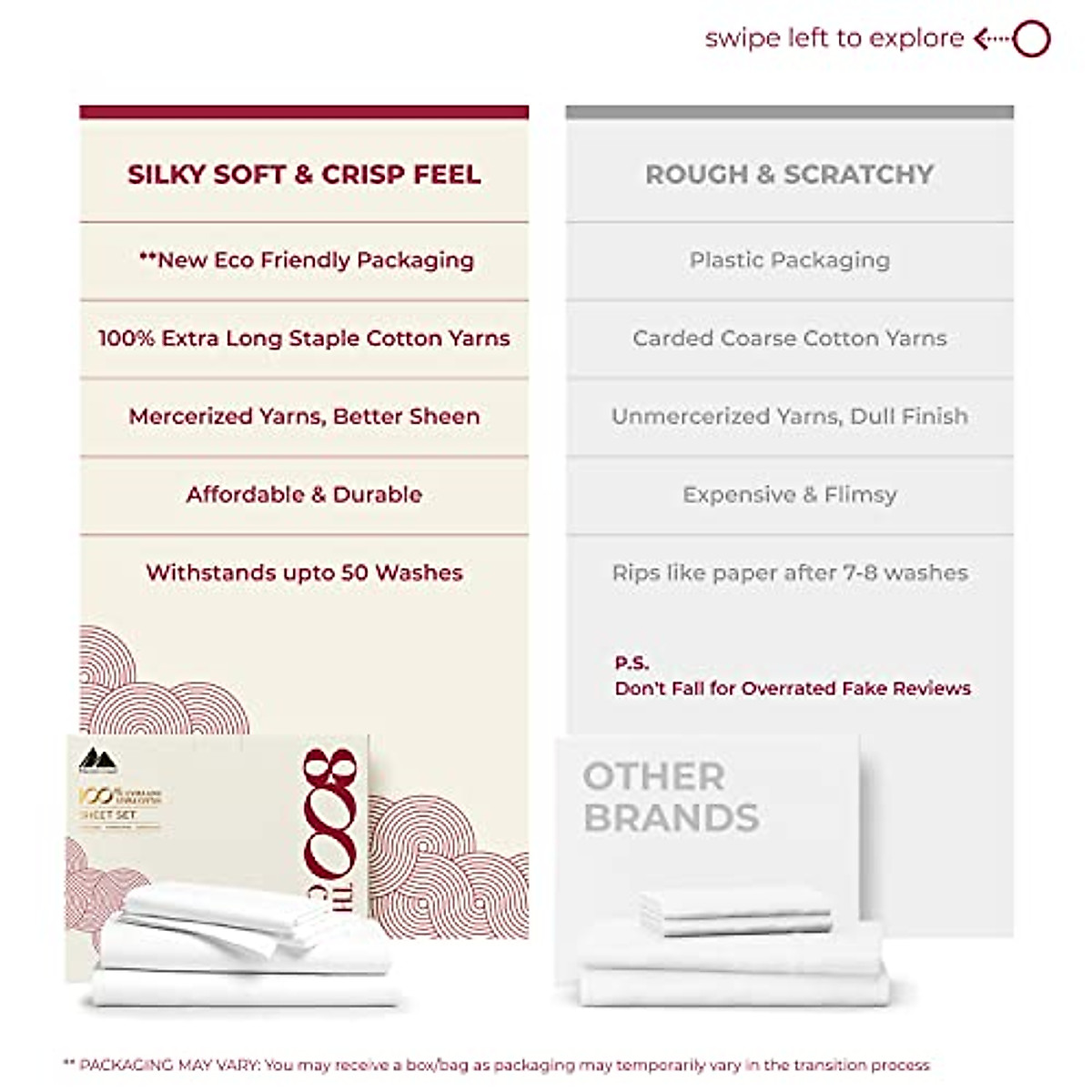 Mayfair Linen 800-Thread-Count Egyptian Quality Pure Cotton Sheets, White California King Size Bed Sheet Set, Long Staple Cotton, Sateen Weave for Soft Feel, Fits Mattress Upto 16'' DEEP Pocket