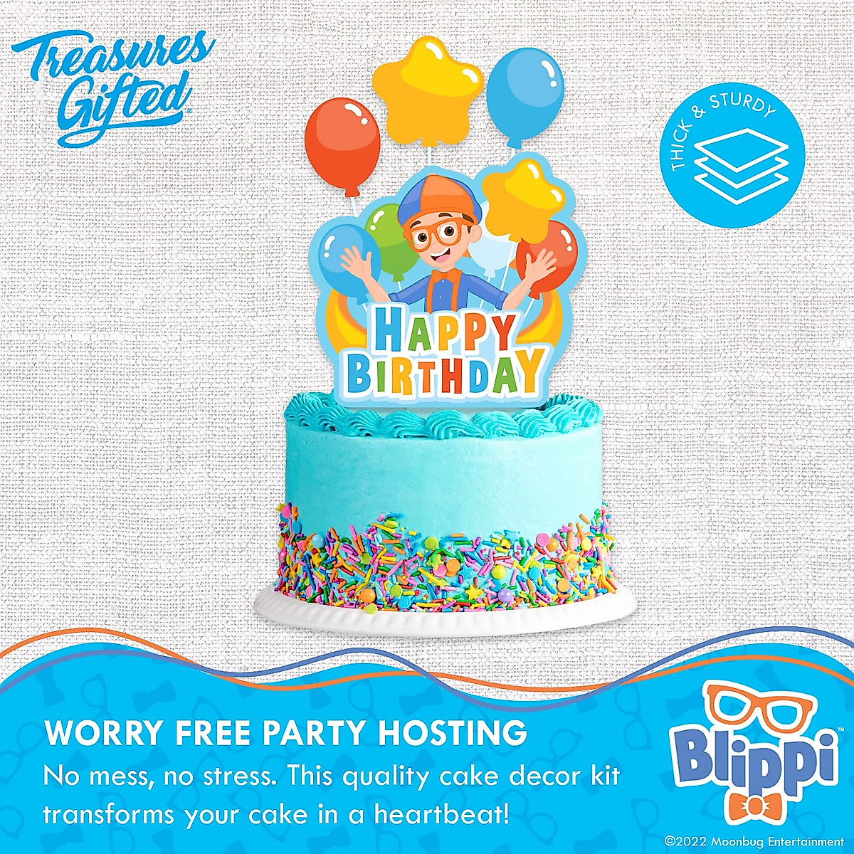 Treasures Gifted Officially Licensed Blippi Cake Topper - Blippi Cake Decorations - Blippi Birthday Party Supplies - Blippi Cake Toppers - Blippi Birthday Cake Topper - Blippi Party Supplies