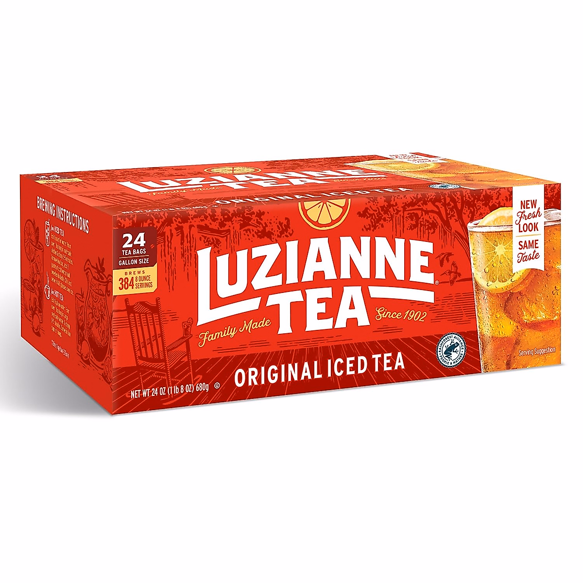 Luzianne Iced Tea Bags, Gallon Size, Unsweetened, 24 Count Box, Specially Blended For Iced Tea, Clear & Refreshing Home Brewed Southern Iced Tea