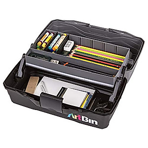 ArtBin 6891AG 1-Tray Art Supply Box, Portable Art & Craft Organizer with Lift-Up Tray, [1] Plastic Storage Case, Gray/Black