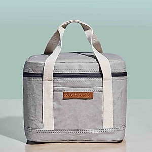 Out of the Woods Insulated Lunch Bag Mini Walrus – Vegan Picnic Bag/Cooler Tote with Zippered Body & Front Pocket – Sustainable, Reusable Soft Side Cooler Bag with Straps, Stone