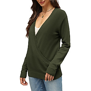 softome Womens Knitted Deep V-Neck Long Sleeve Wrap Front Loose Sweater Pullover Jumper Tops