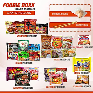 FOODIE BOXX Asian Instant Ramen Noodles Variety Pack with Cookies & Chopsticks (Original)