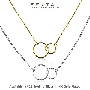 EFYTAL Friendship Necklace, Two Circle Sterling Silver Necklace for Women, Gifts for Friends Female, Best Friend Necklaces for Women, Bff Gifts for Women, Best Friend Jewelry for Women