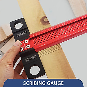 HFM Woodworking Scriber T-Square Ruler 12 inch, Architect Ruler for Carpenter Work, Layout and Measuring, Aluminum Alloy Square Layout Scriber