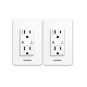 UCOMEN Smart Power Wall Outlets WiFi Sockets W/ 2 Plug outlets Remote Controller Works with Tuya, Smart Home, Alexa, Google Home Requires 2.4 GHz Wi-Fi,2 pcs