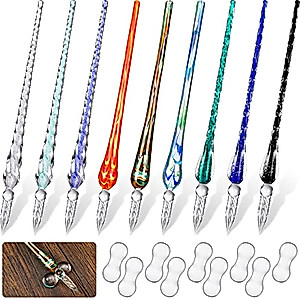 Outus 9 Pieces Glass Dip Pen Handmade Glass Signature Pen High Borosilicate Glass Crystal Vintage Dip Pen with 9 Pieces Pen Holder for Writing Drawing Calligraphy (Mixed Color)