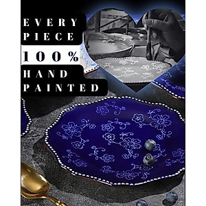 KUNABOO Artisanal Small Ceramic Plates, Salad Plates, Dessert Plates Ceramic Plates Set of 6-7.8” - Sakura Floral Series Midnight Blue - Ready to Wrap Gift