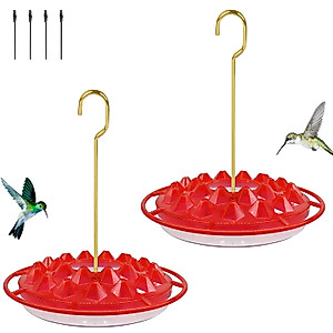 Hummingbird Feeders for Outdoors Hanging (2 Pack), 25 Feeding Ports, 10 oz, Leak-Proof Plastic Saucer Hummingbird Feeders, Easy to Assemble, Refill & Clean, with Cleaning Brushes