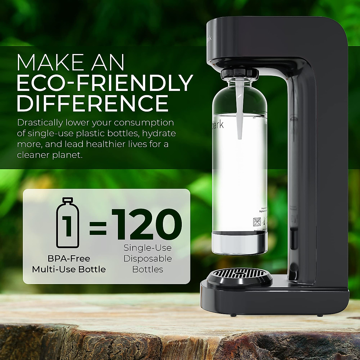 Soda Maker with BPA Free Bottle - CO2 Powered One Touch Fizz Control - Fresh Sparkling Water Maker - Homemade Sparkle Seltzer Streaming Machine, Carbonated Water Machine for Home [C02 NOT INCLUDED]
