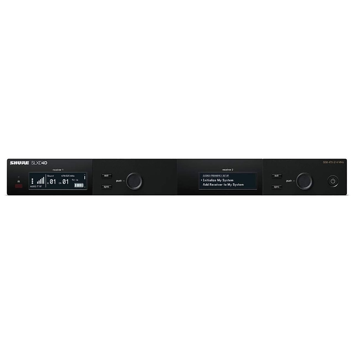 Shure SLXD4 Dual Channel Receiver - for use with SLX-D Digital Wireless Microphone Systems, Transmitters Sold Separately | H55 Band (SLXD4D=-H55)