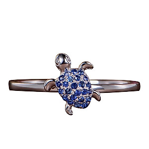 Turtle Rings Sapphire Full Diamond Turtle Rings CZ Simulated Diamond Animal Ring for Women & Young Girls Gifts - Sea Animal Themed Rings(SIZE 8)