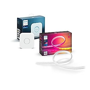 Philips Hue Bluetooth Gradient Ambiance Smart Lightstrip Starter Kit (6ft Base Kit + Hue Hub), White
