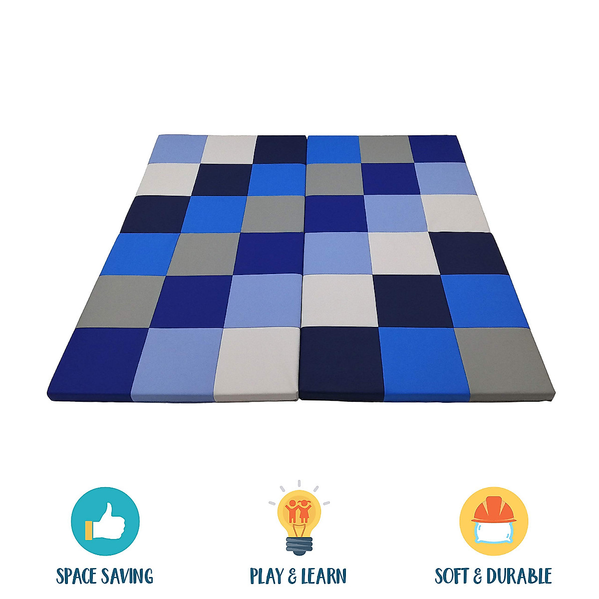 FDP Softscape Space Saver 4-Section Folding Activity Mat for Infants and Toddlers, Tummy Time for Babies, Soft Foam Colorful Play - Navy/Powder Blue