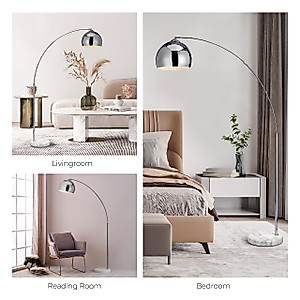 Versanora Arquer Modern Arc Floor Lamp 67 inch Tall Standing Hanging Light with Chrome Finished Shade and White Marble Base for Living Room Reading Bedroom Office