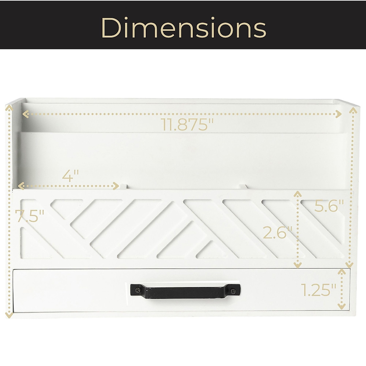 White Wood Desk Organizers and Storage with Drawer - Bill Mail Organizer and Mail Holder for Countertop and Kitchen - Desk Accessories & Workspace Organizers by Blu Monaco