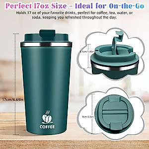 17oz Insulated Travel Coffee Mug with Flip Lid – Leakproof Stainless Steel Insulated Coffee Tumblers, Portable Thermos Cup for Hot & Cold Drinks, Perfect for Camping & On-the-Go