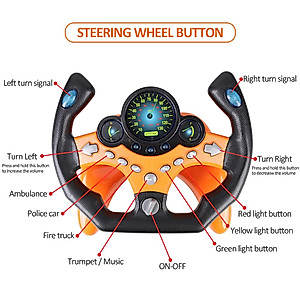 Coherny Steering Wheel Toy Driving Controller Portable Driving Copilot Toy Educational Sounding Toy Gift Driving Wheel with Music for Kids (Orange)