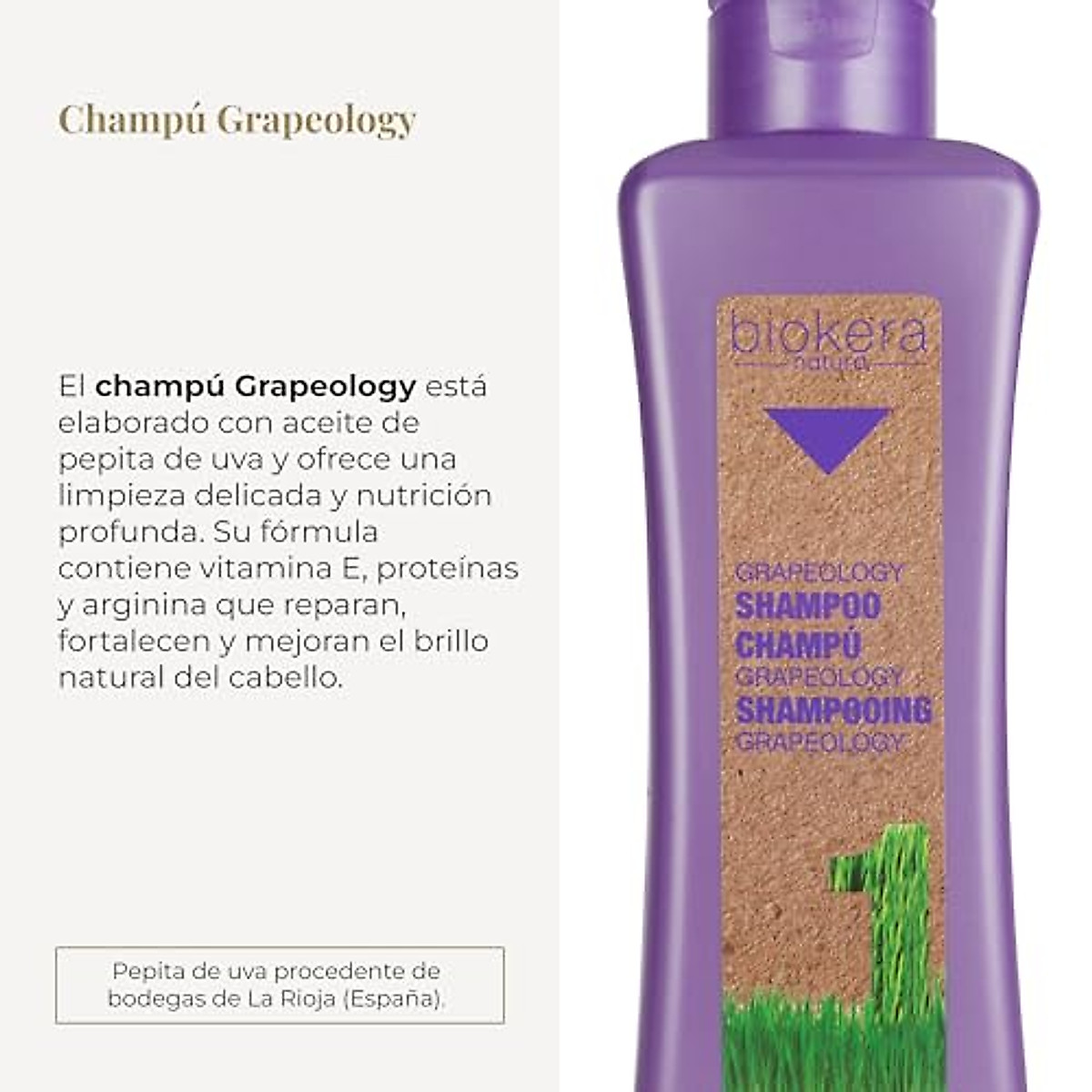Salerm - Shampoo for White or Bleached Hair - Grapeology Biokera Natura Shampoo - 300 ml - With Grape Seed Oil - Nourishes and Hydrates Hair - Gentle Cleanse - Prevents Color Oxidation
