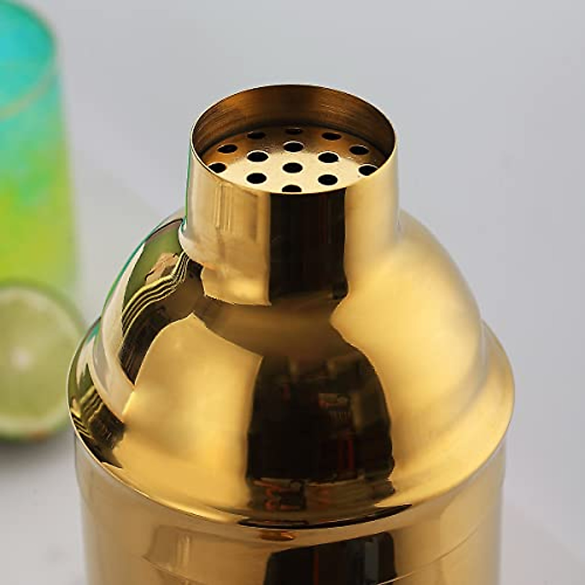 Kyraton Gold Cocktail Shaker, Professional Grade Martini Shaker, Titanium Golden Plating Premium Stainless Steel Cocktail Shaker, Bar Accessories for Home Bars 24 oz Total Capacity