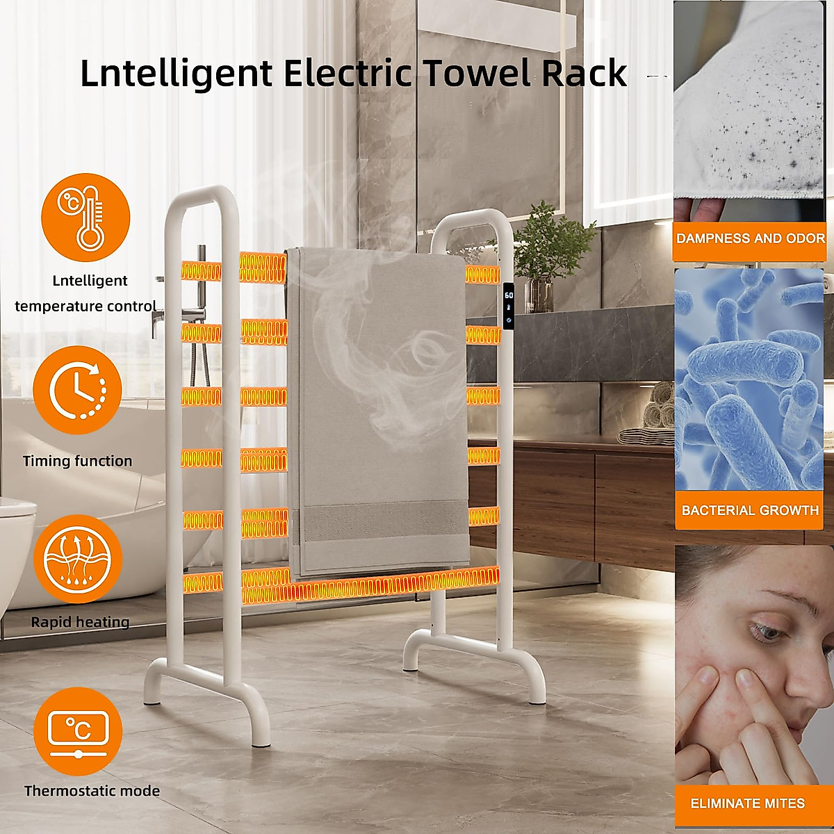 XIHAADOY Towel Dryer for Bathroom, Electric Towel Warmer, Towel Warmer Rack for Bathroom, Heated Towel Rack Freestanding, White,Two Layers