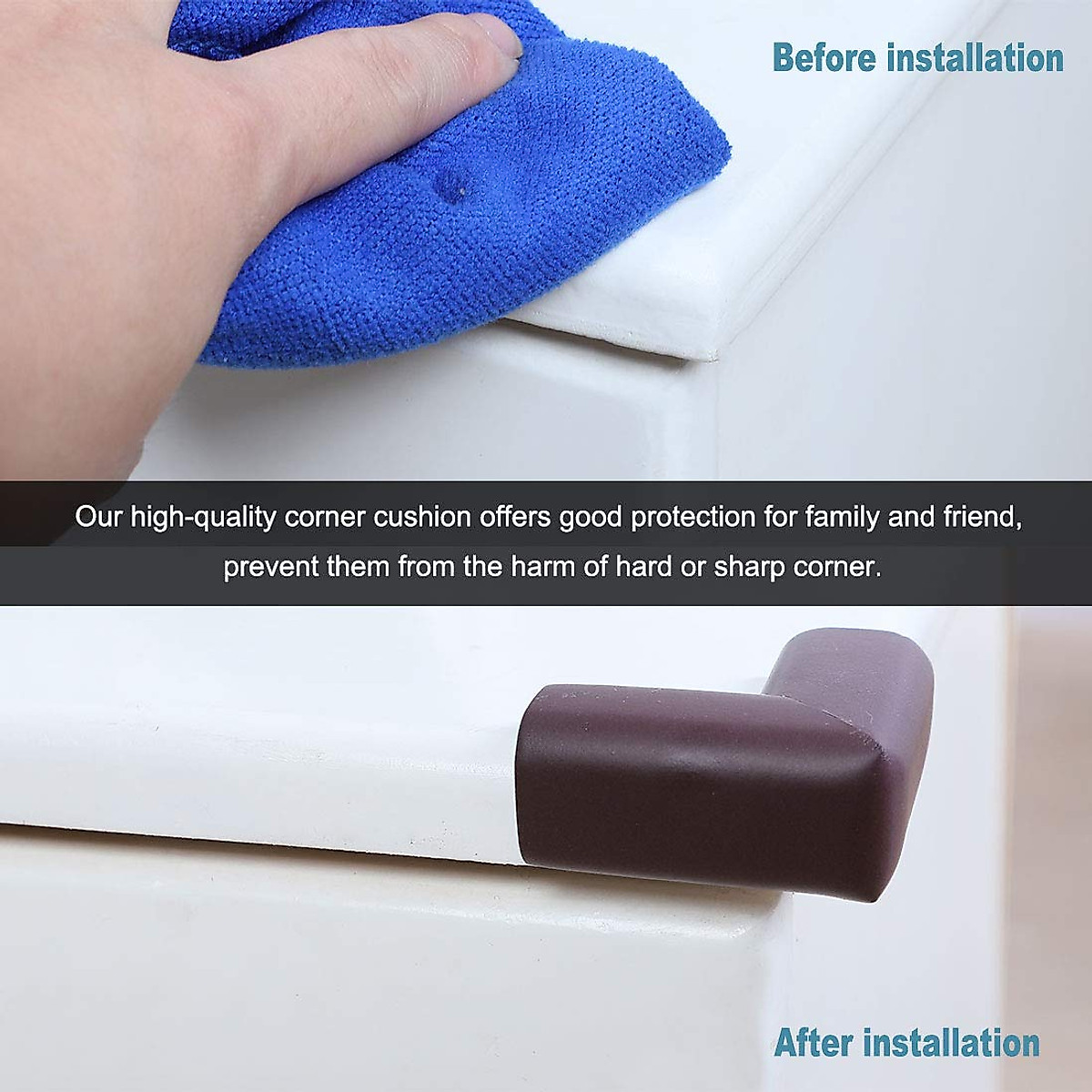 uxcell 4 Pack Foam Furniture Table Desk Edge Cover Pads Protectors Corner Cushions Bumper Guards Brown