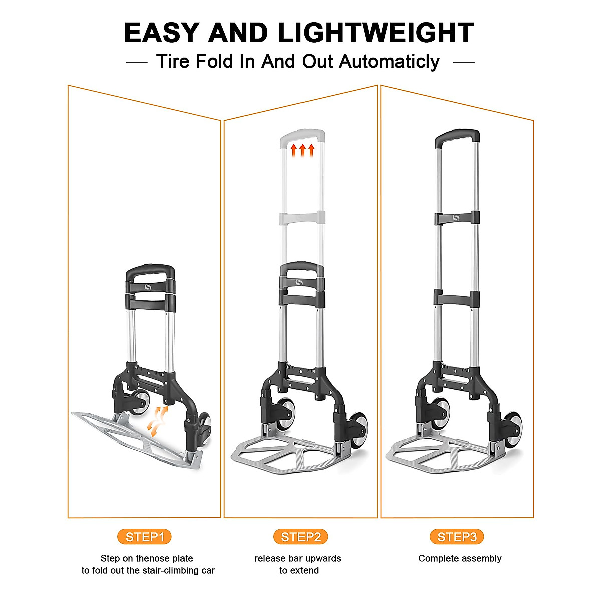 Folding Hand Truck, Dolly Cart with Wheels Foldable, Lightweight Aluminum Luggage Cart Portable Collapsible Trolly for Utility Cart, Hand Trucks for Moving Travel Shopping Airport Office